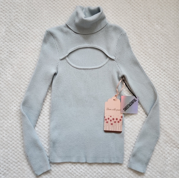 Zara | Sweaters | Powder Blue Chest Cutout Turtleneck | Poshmark
